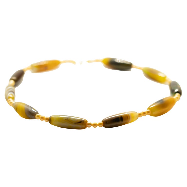 Intini Jewels Freshwater Pearls Agate 18k Yellow Gold Boho Chic Unisex Necklace For Sale at 1stDibs