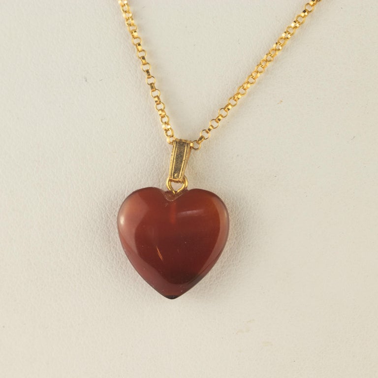 Intini Jewels Natural Carnelian Heart Pendant Filled Gold Chain Love ...
