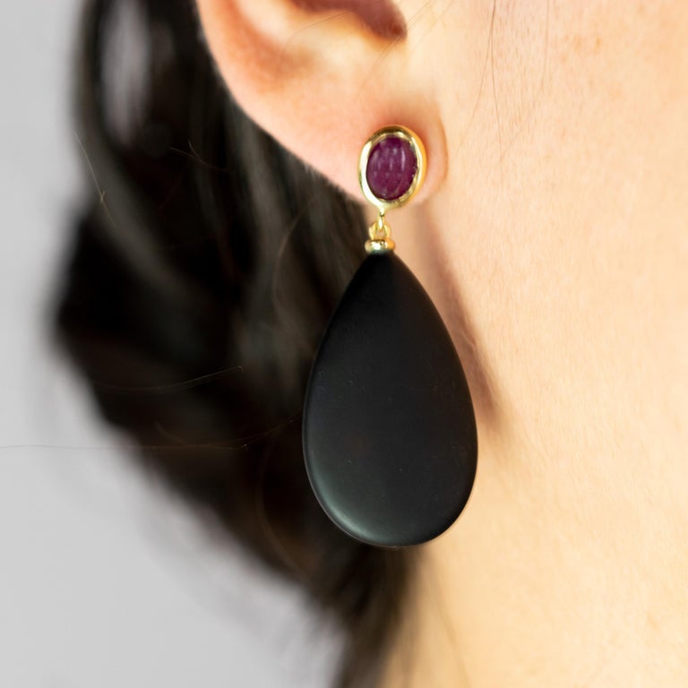 Intini Jewels Natural Ruby Black Agate 18 Karat Gold Tear Drop Cocktail ...