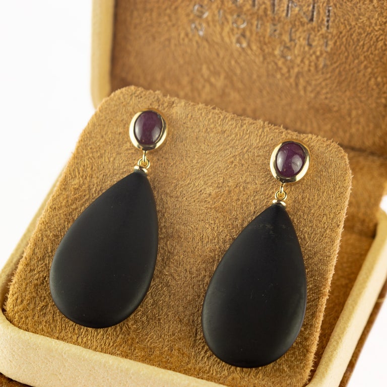Intini Jewels Natural Ruby Black Agate 18 Karat Gold Tear Drop Cocktail ...