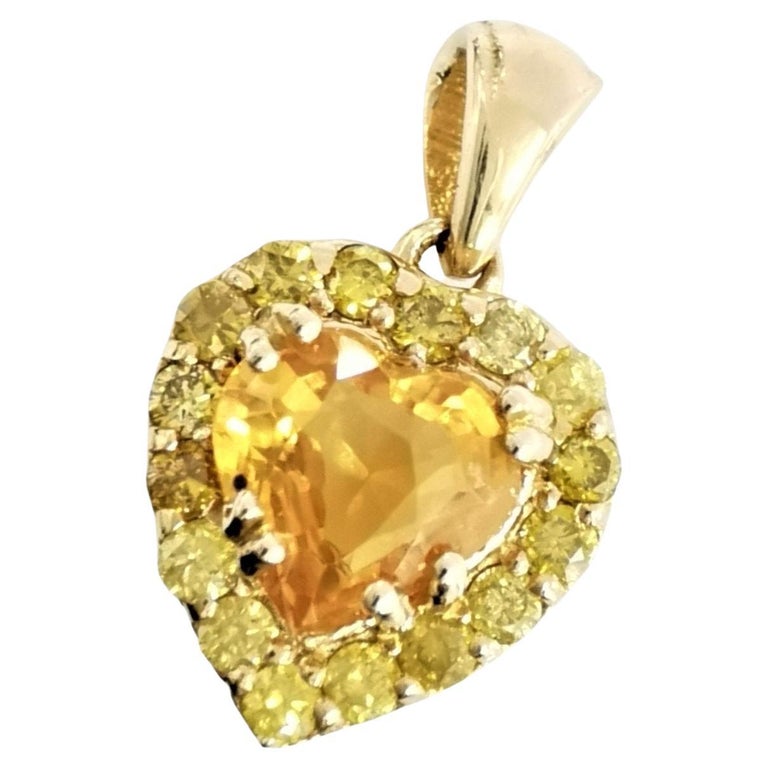 Intini Jewels Natural Sapphire Heart Diamonds 14K Yellow Gold Romantic ...