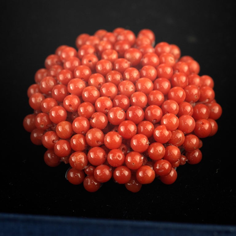 Intini Jewels Red Mediterranean Coral Flower Cocktail Round Brooch ...