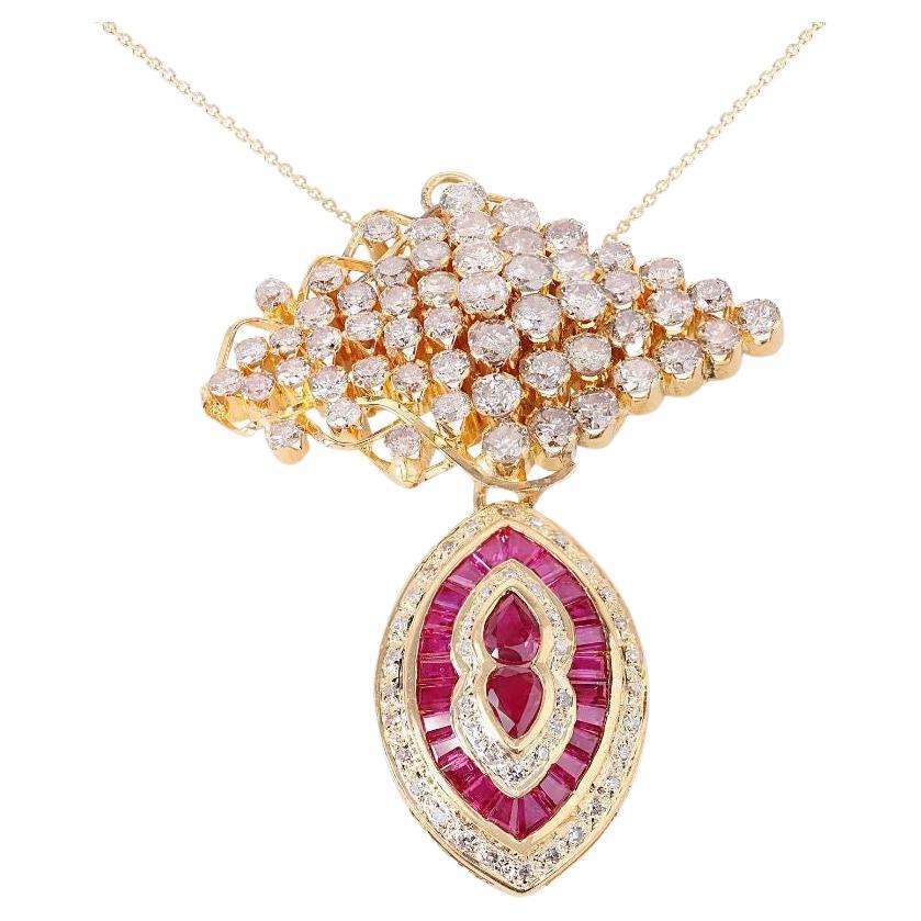 Intricate 3.32ct Ruby and Diamond Necklace set in 18K Yellow Gold For ...