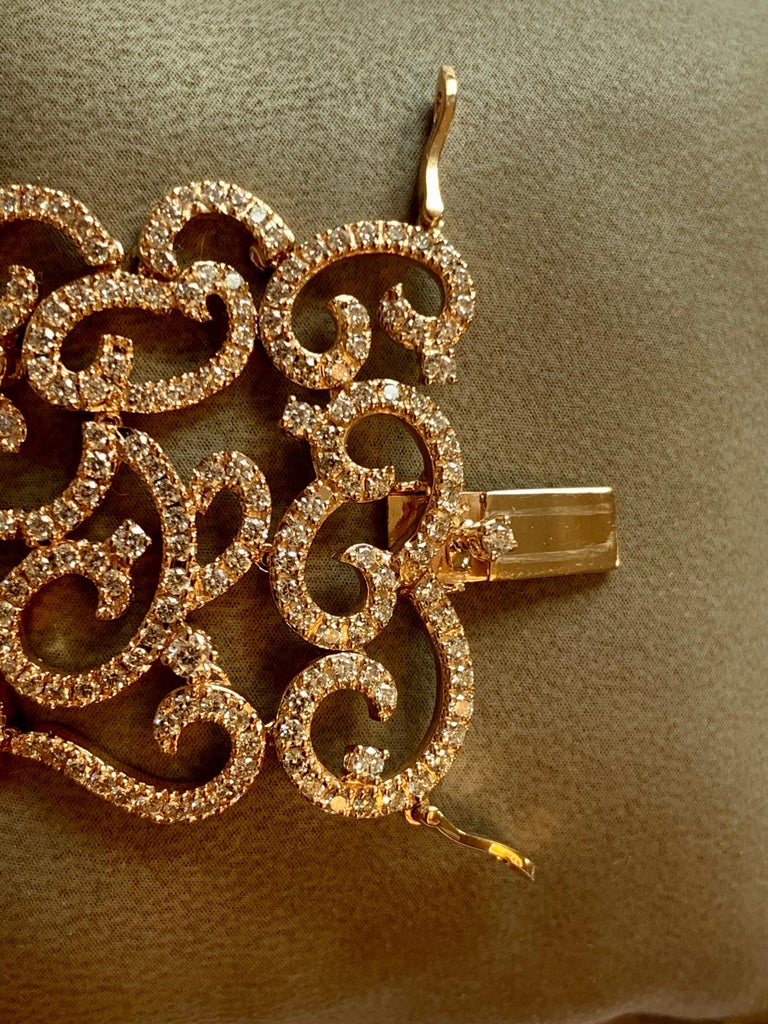 Intricate and Wide 18 Karat Pink Gold Bracelet with Diamonds For Sale ...