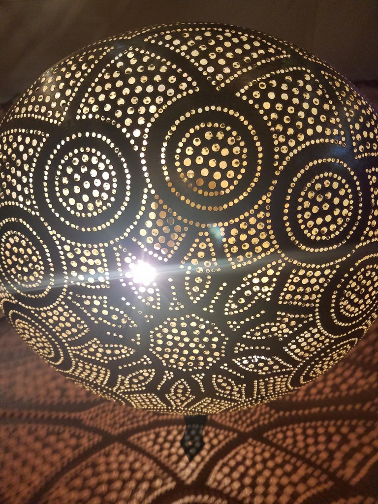 Intricate Moroccan Copper Wall or Ceiling Lamp or Lantern, Large ...