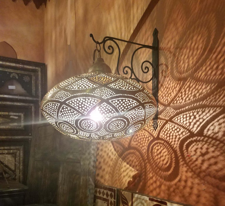 Intricate Moroccan Copper Wall or Ceiling Lamp or Lantern, Large ...