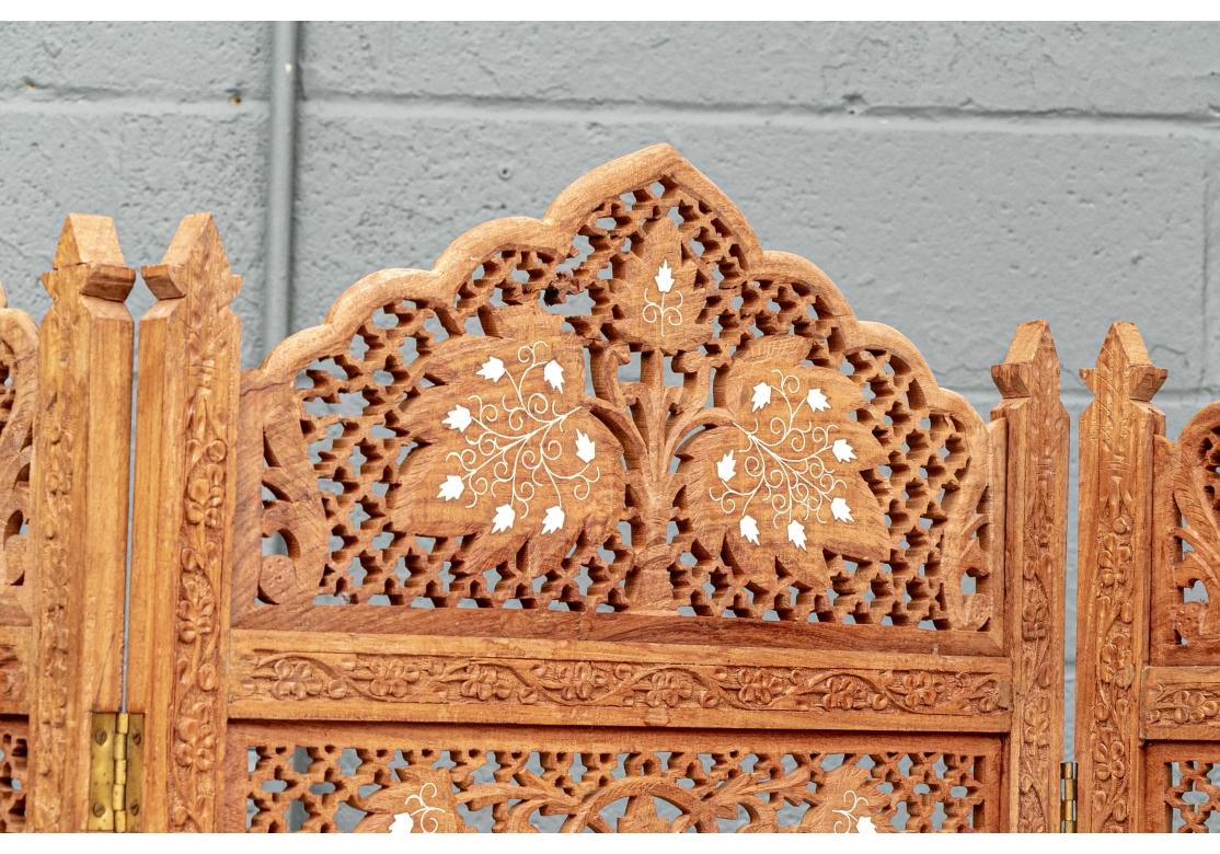 Intricately Carved and Inlaid Moroccan Teak 4 Panel Dual Sided Screen ...