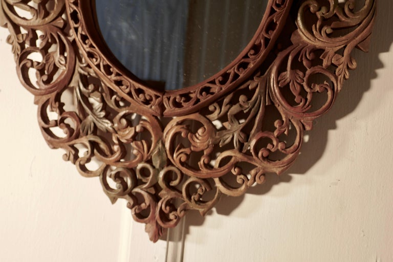 Intricately Carved Islamic Oval Mirror For Sale at 1stDibs