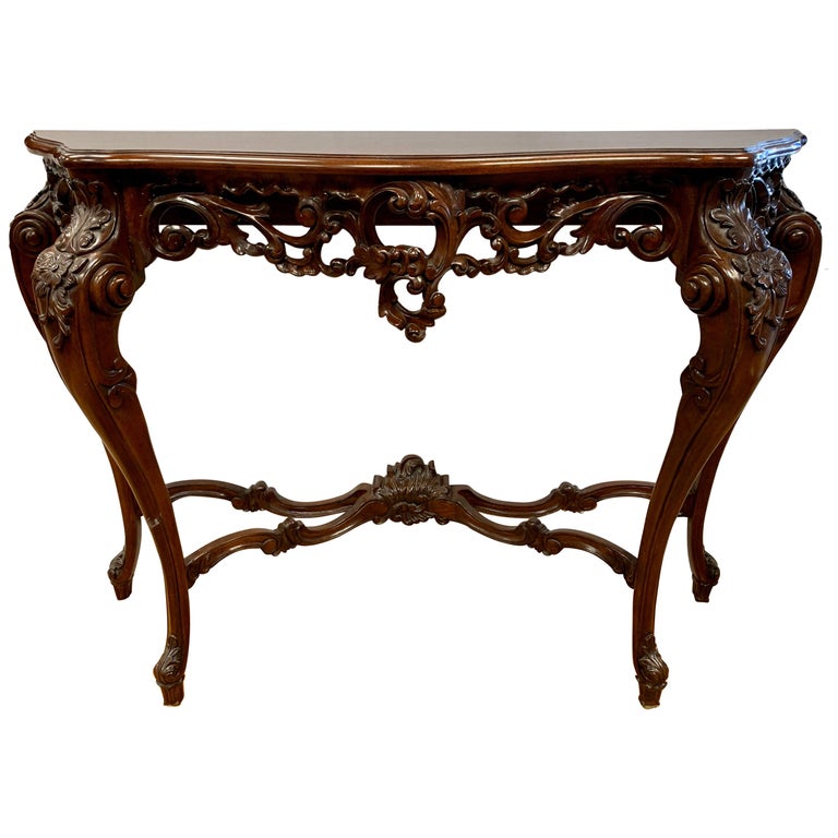 French Rococo Carved Entry Console Demilune Table at 1stDibs