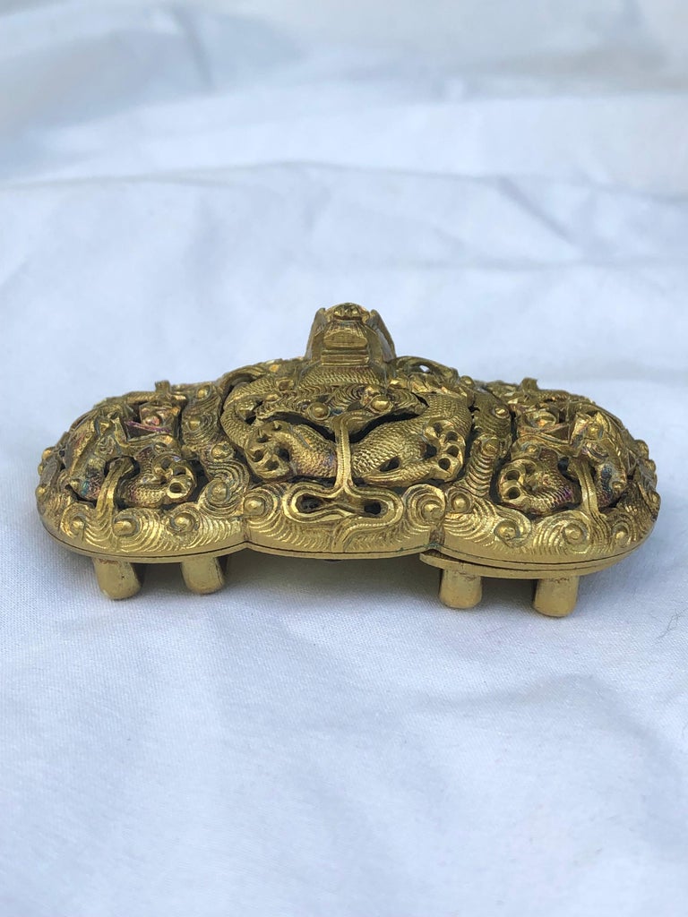 Intricately Carved Vintage Chinese Brass Belt Buckle For Sale at 1stDibs