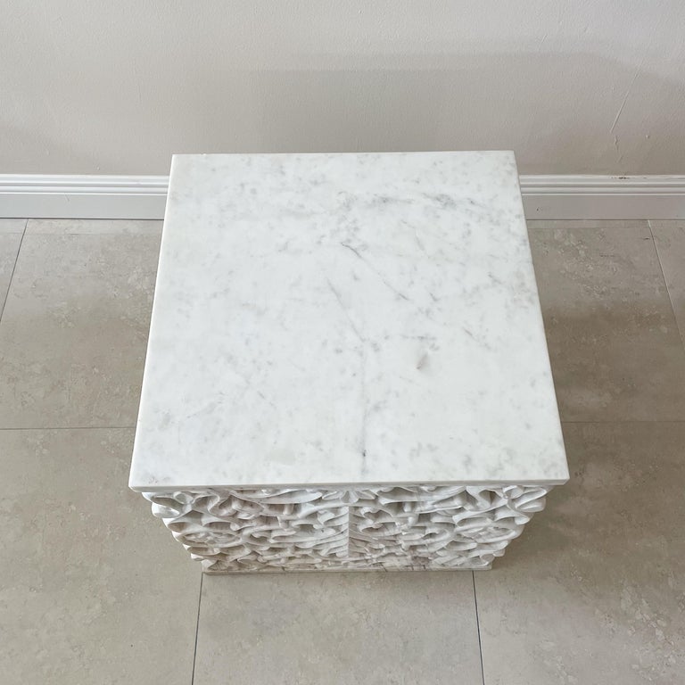 Intricately Hand Carved Vintage Marble Accent Table For Sale at 1stDibs