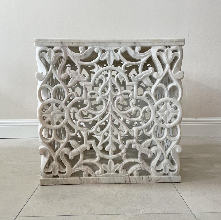 Intricately Hand Carved Vintage Marble Accent Table For Sale at 1stDibs