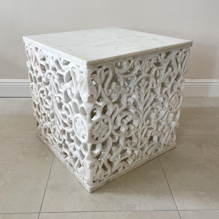 Intricately Hand Carved Vintage Marble Accent Table For Sale at 1stDibs