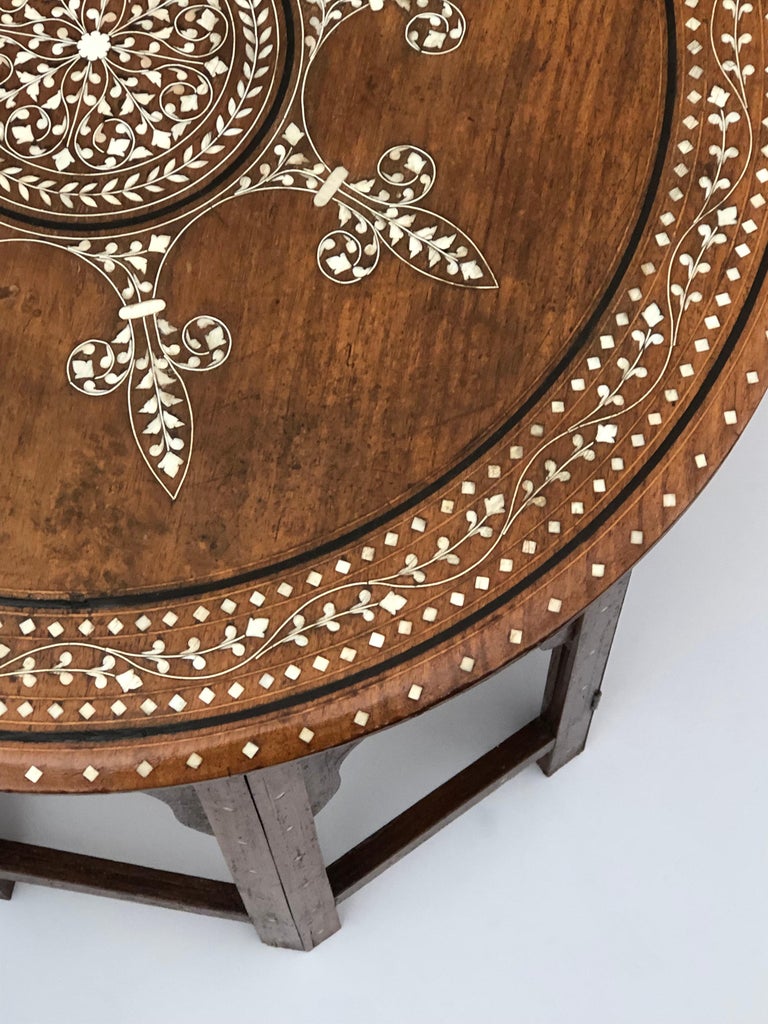 Intricately Inlaid Anglo Indian Circular Traveling Table at 1stDibs