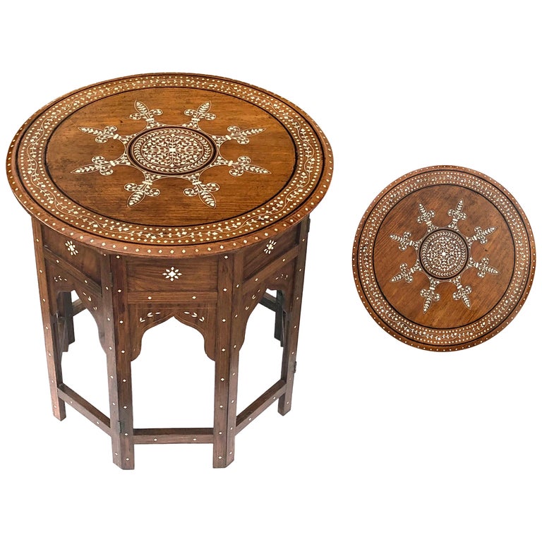 Intricately Inlaid Anglo Indian Circular Traveling Table at 1stDibs