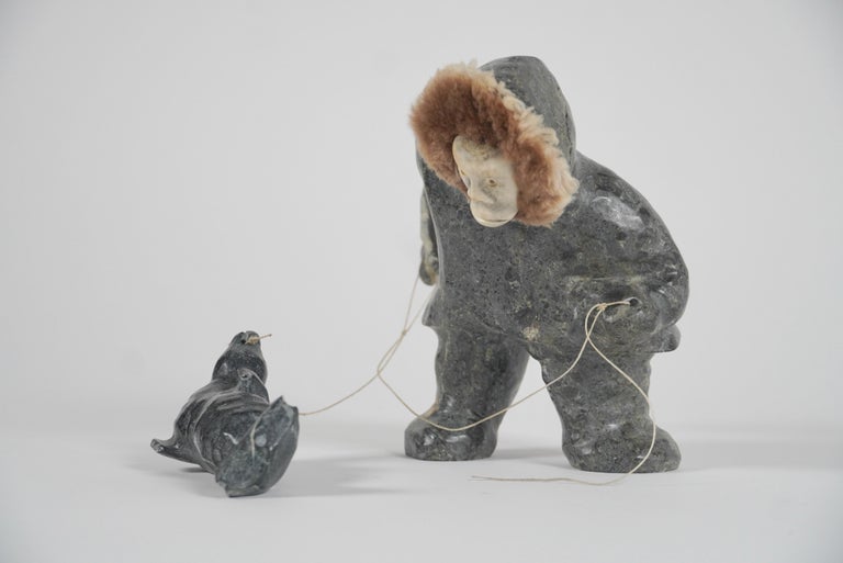Inuit Artist George Noah Soapstone Sculpture "the Seal Hunter" Rankin ...