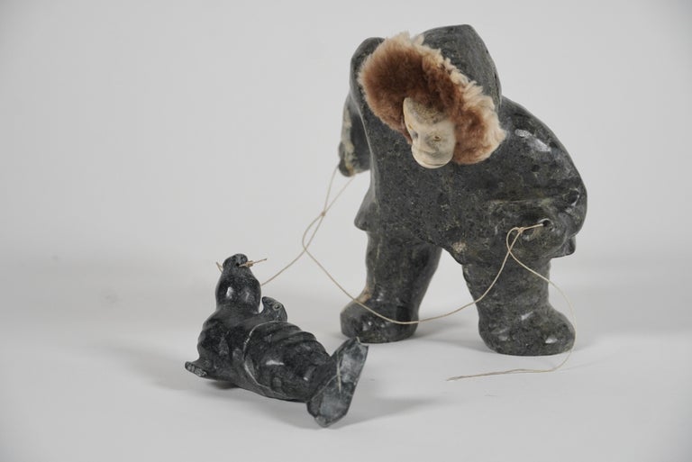 Inuit Artist George Noah Soapstone Sculpture "the Seal Hunter" Rankin ...