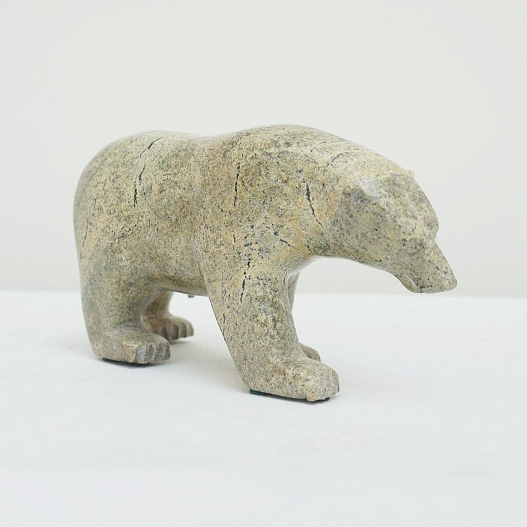 Inuit Sculpture of a Walking Polar Bear Carved Serpentinite ...