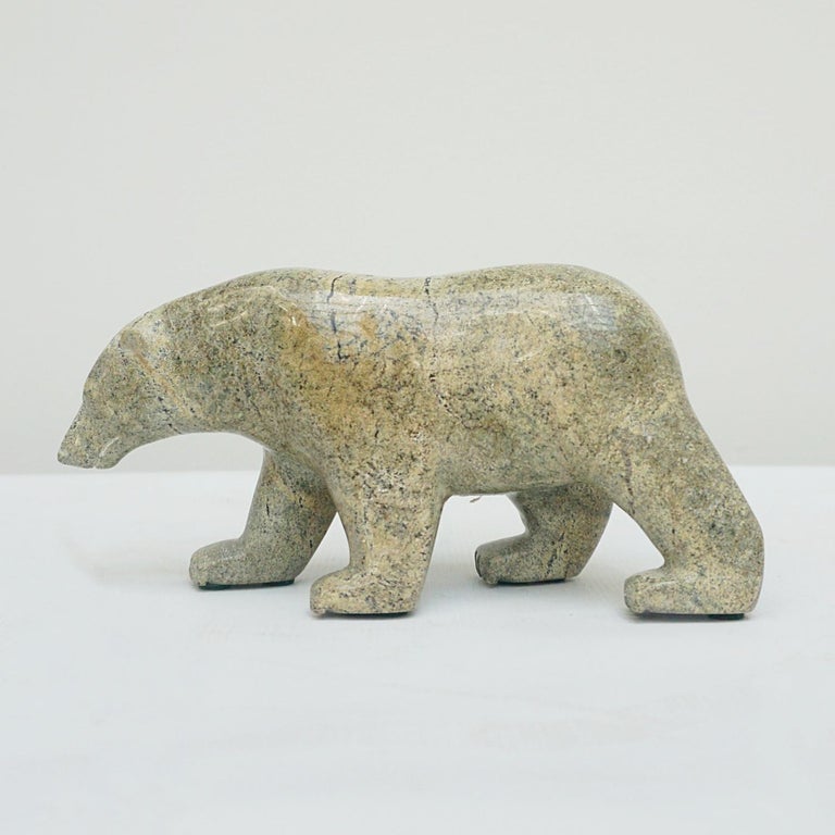 Inuit Sculpture of a Walking Polar Bear Carved Serpentinite ...
