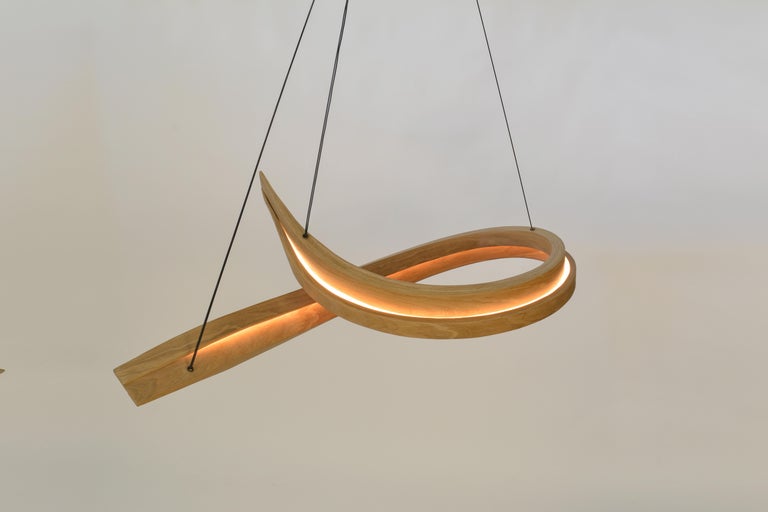 Invert, Curved Wooden Pendant Light with Warm LED Back-Lit Glow For ...