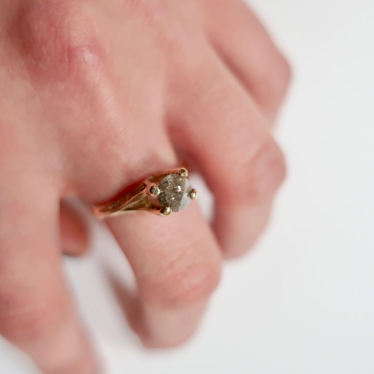 Inverted Grey Diamond Ring in 14 Karat Yellow Gold For Sale at 1stDibs ...