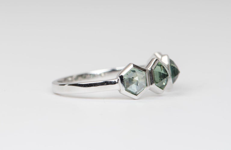 Inverted Set Hexagon Montana Sapphire Bezel Set 14k White Gold Wedding ...