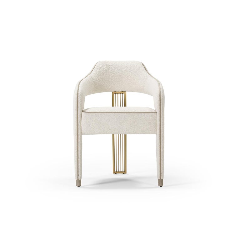 INVICTA II dining chair in white boucle and brass rear leg For Sale at ...