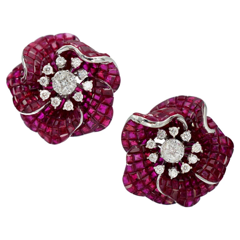 Invisible Ruby and Diamond Earrings For Sale at 1stDibs