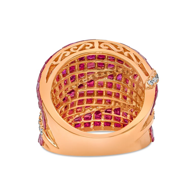 Invisible Set 6.90 Carat Ruby and Diamond Concave Dome Ring in Rose ...