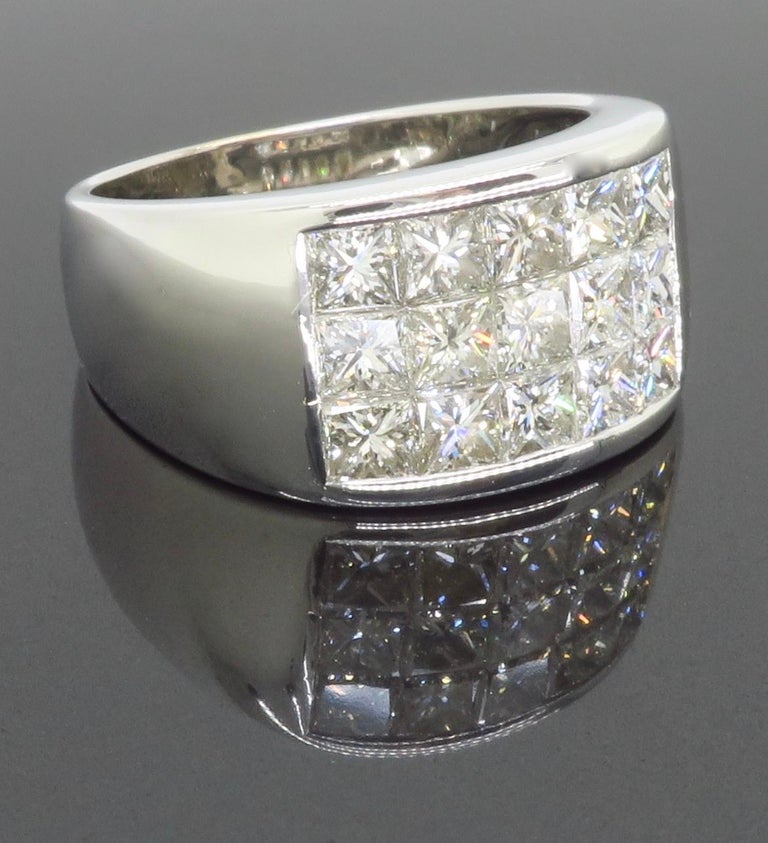 Invisible Set Princess Cut Diamond Ring Made in 18k White Gold For Sale ...