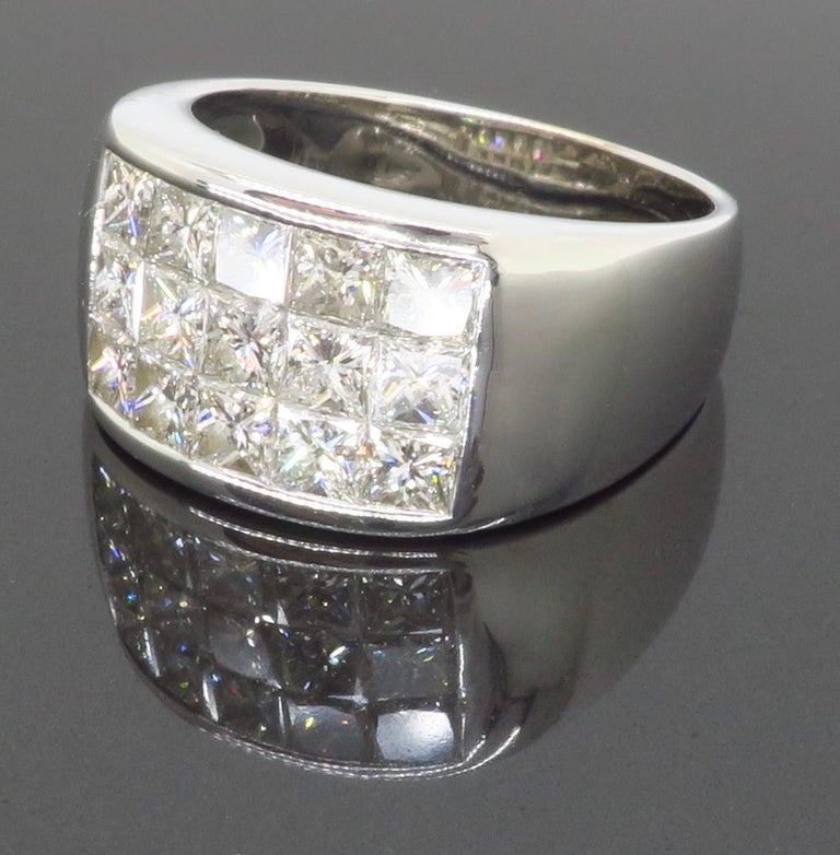 Invisible Set Princess Cut Diamond Ring Made in 18k White Gold For Sale ...