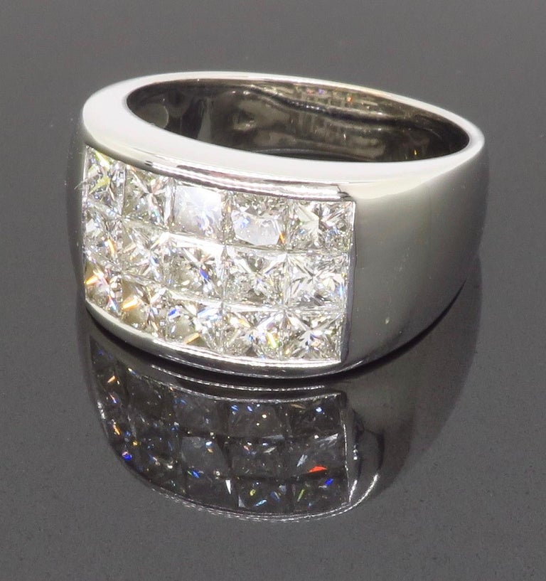 Invisible Set Princess Cut Diamond Ring Made in 18k White Gold For Sale ...