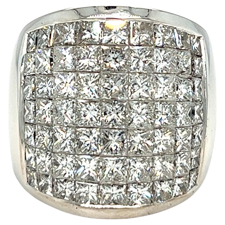 Invisible Set Princess Cut Diamond Wide Band Dome Ring 18k White Gold ...