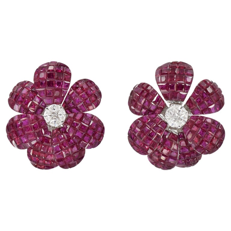 Invisible Set Ruby and Diamond Earrings at 1stDibs