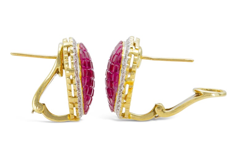 Invisible Set Ruby and Diamond Heart Earrings For Sale at 1stDibs