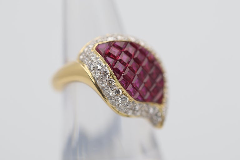 Invisible-Set Ruby Diamond Gold Flame Ring For Sale at 1stDibs