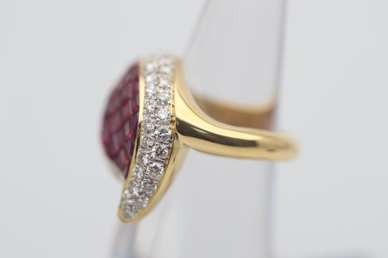 Invisible-Set Ruby Diamond Gold Flame Ring For Sale at 1stDibs