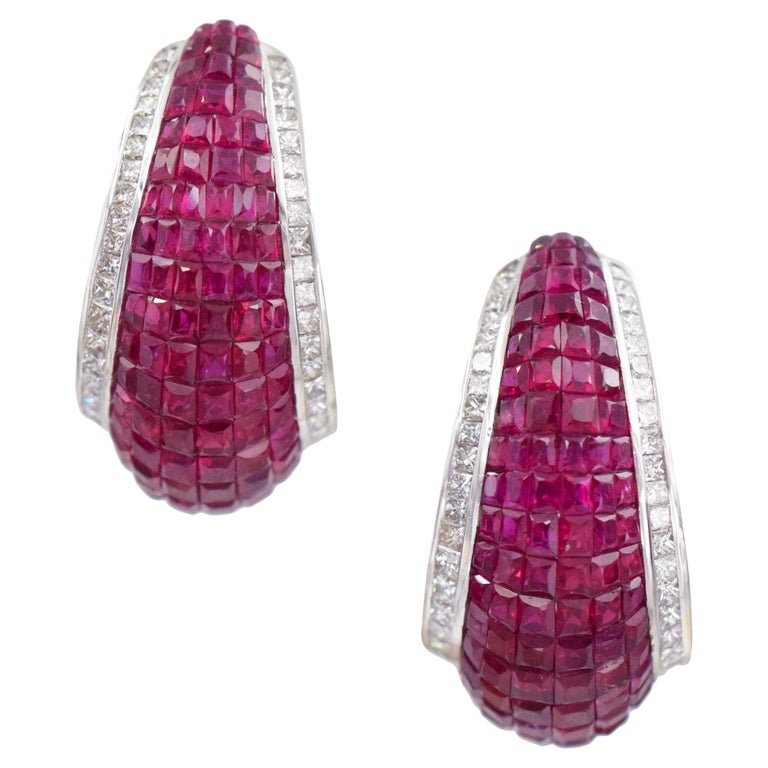Invisible Set Ruby inside-out Hoop Earrings For Sale at 1stDibs
