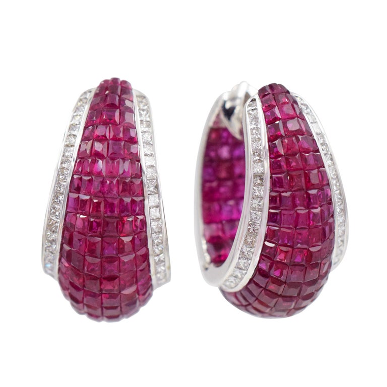 Invisible Set Ruby inside-out Hoop Earrings For Sale at 1stDibs
