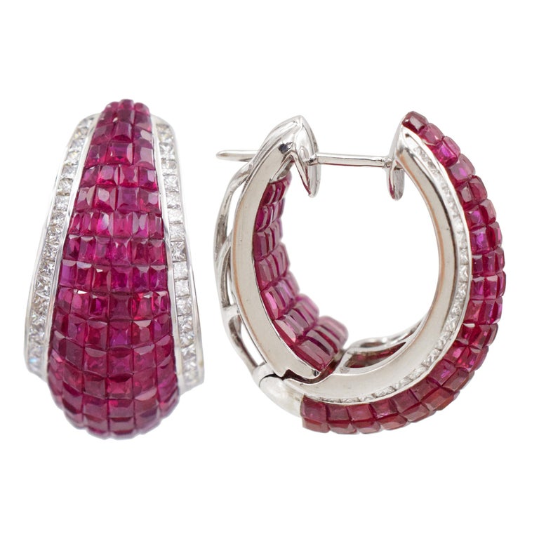 Invisible Set Ruby inside-out Hoop Earrings For Sale at 1stDibs