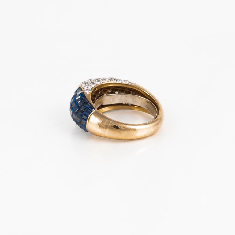 18K Gold Invisible-Set Sapphire and Pavé Diamond Ring For Sale at 1stDibs