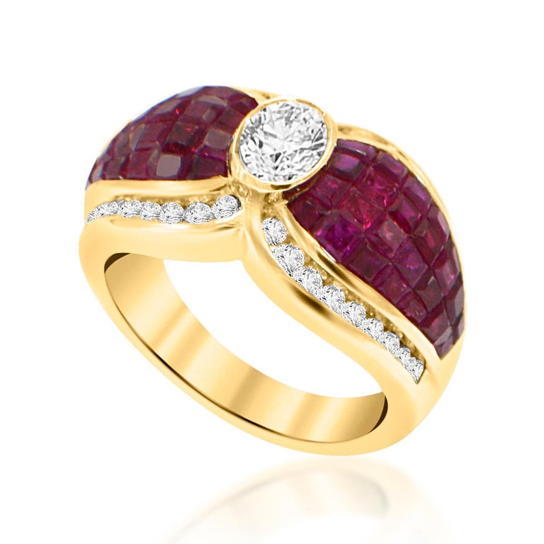 Invisible Setting Ruby and Diamond Ring 18 Karat Gold For Sale at 1stDibs