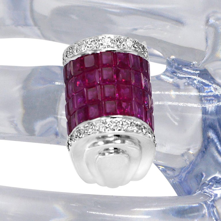 Invisible Settings Dome Ruby Ring and Diamonds 18 Karat Yellow Gold For ...
