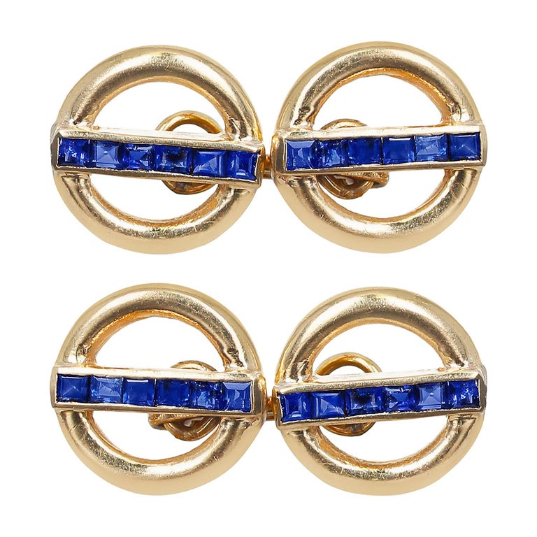 Invisibly-Set Blue Sapphire Shirt Pins, 14 Karat Yellow Gold For Sale ...