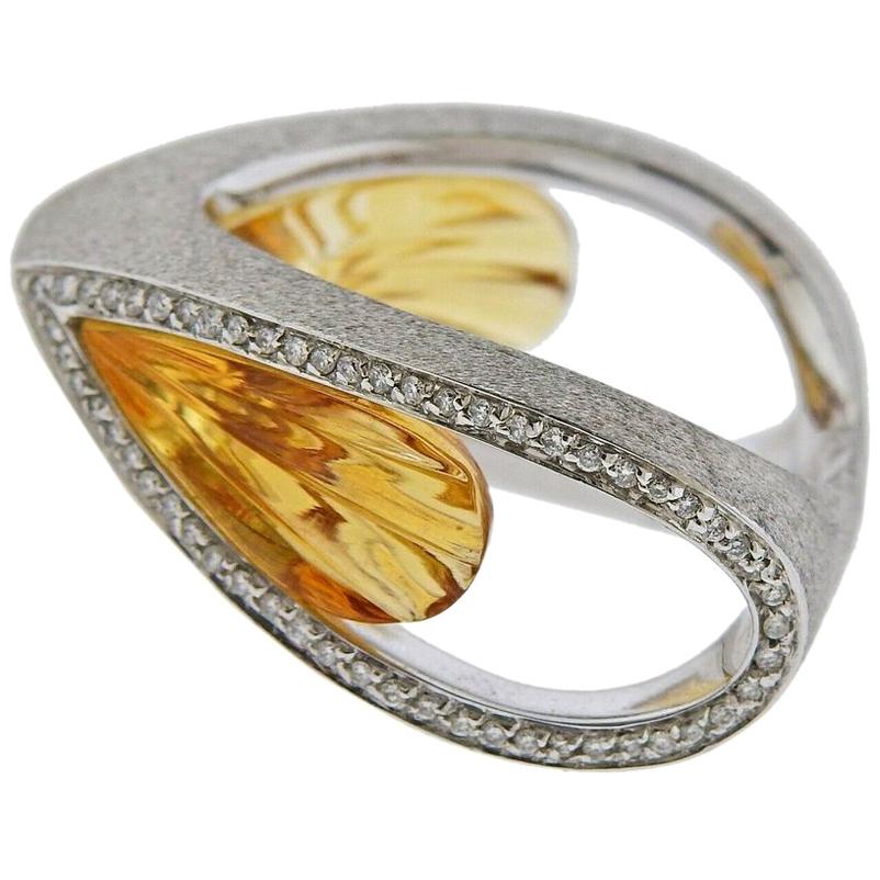 Io Si Gold Citrine Diamond Ring For Sale at 1stDibs