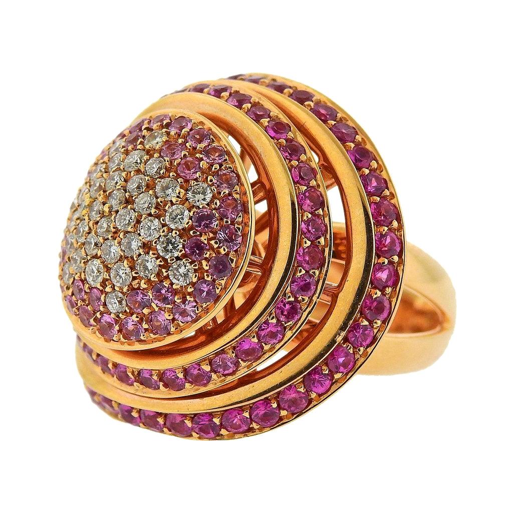 Io Si Pink Sapphire Diamond Gold Cocktail Ring 2/50 For Sale at 1stDibs