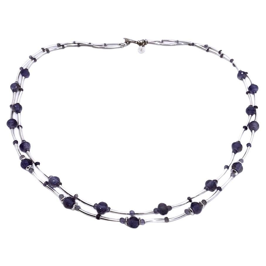 Iolite and Sterling Art Deco Style Necklace For Sale at 1stDibs