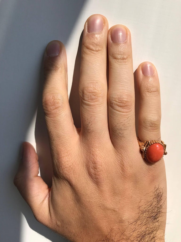 Coral Gold Sculptural Man Body Dome Gold Ring For Sale at 1stDibs