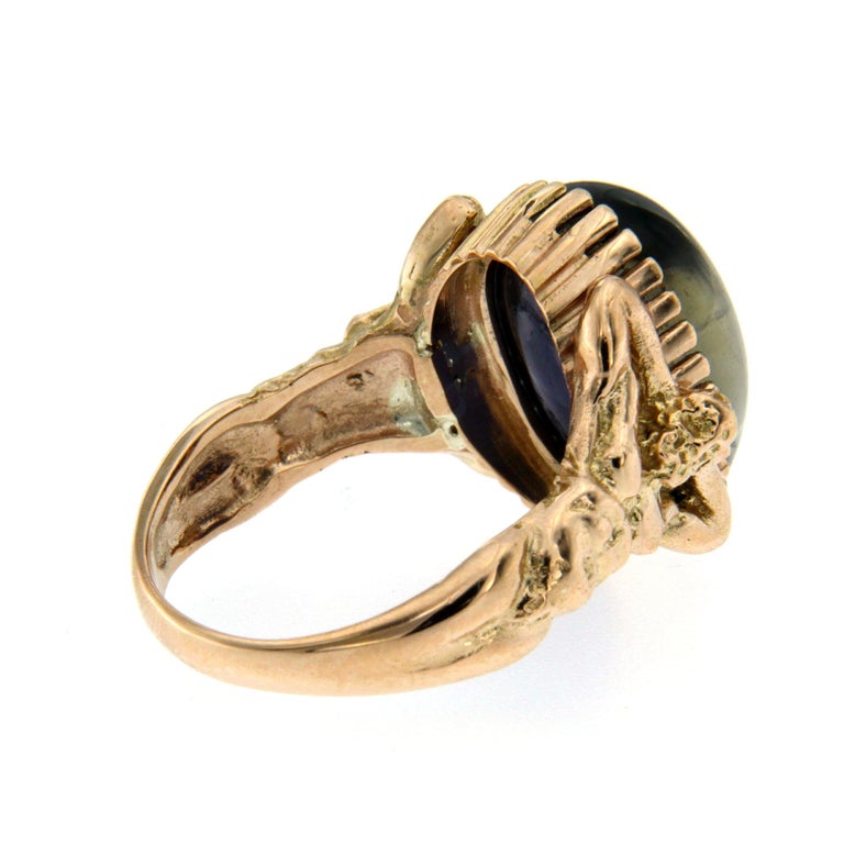 Customizable Iolite Gold Sculptural Unisex Body Dome Gold Ring For Sale ...