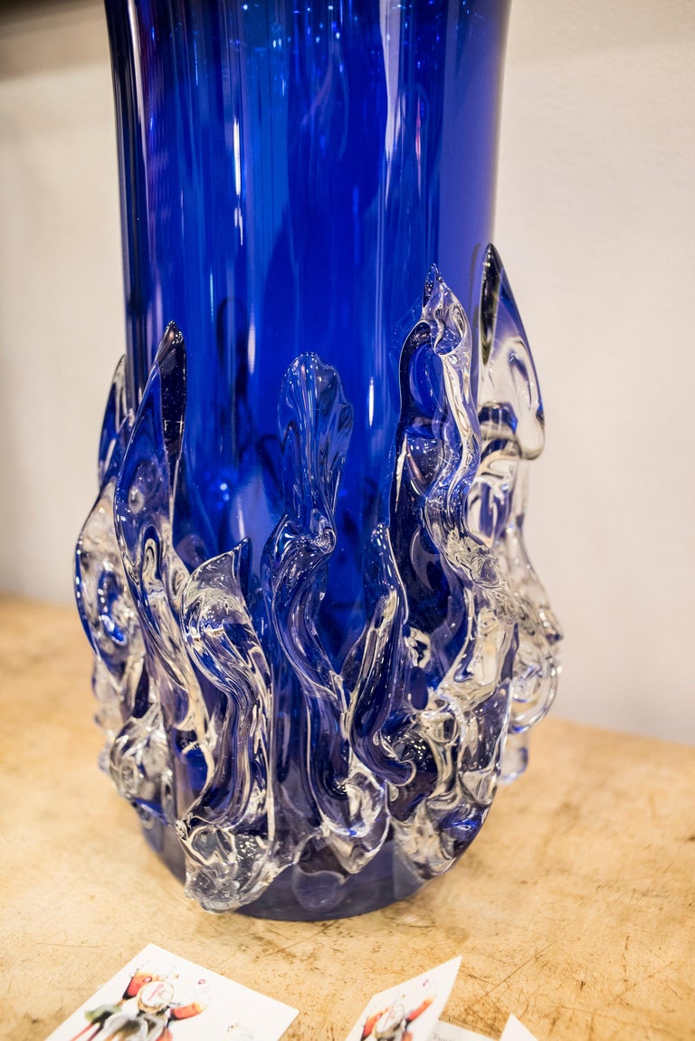 Ion Tamâian Hand Blown and Hand Painted Blue Glass Vase 2006 at 1stDibs